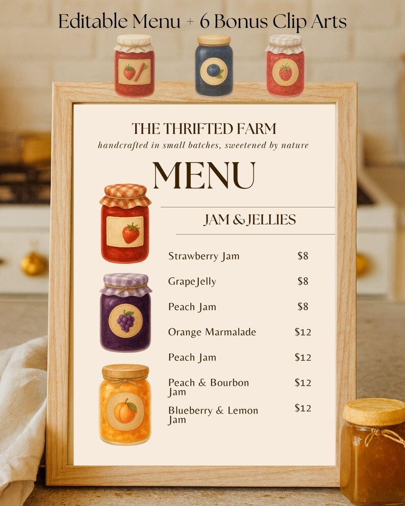 Editable Jam & Jelly Menu Template | Printable Farm Stand Sign ...