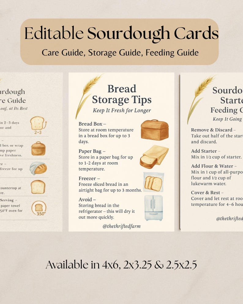 Editable Sourdough Starter Feeding Guide Printable Care Card