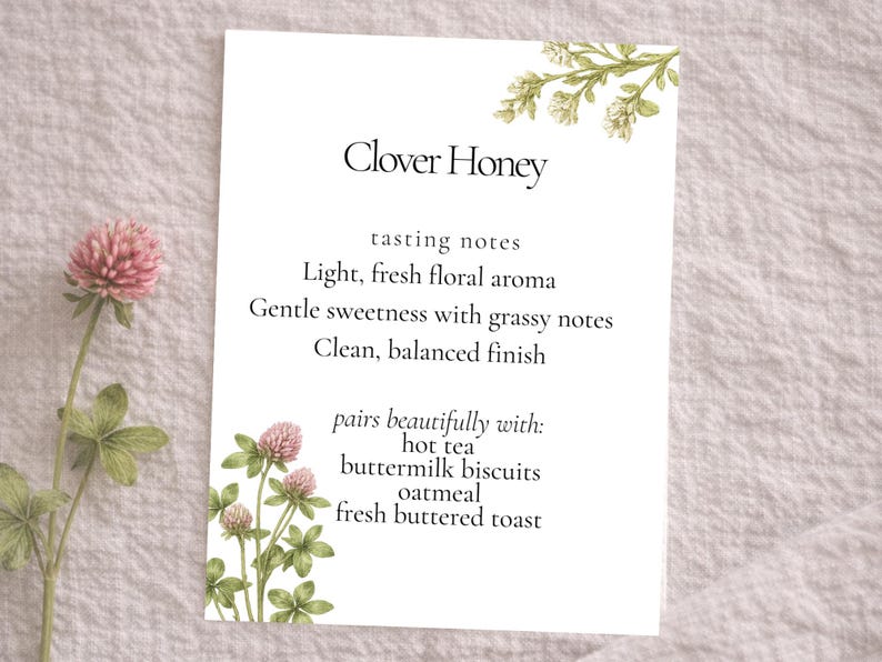 Editable Clover Honey Tasting Notes Card • Honey Insert Template ...