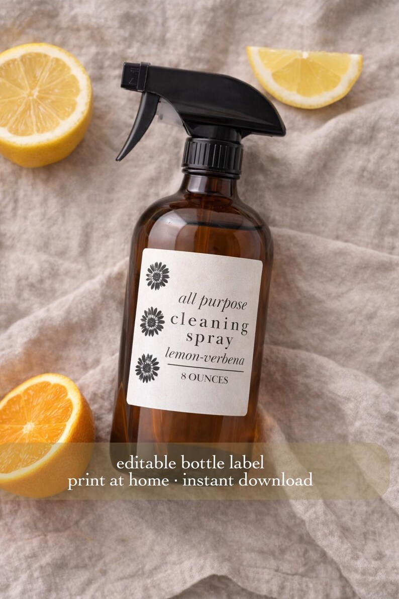 Editable Surface Spray Label Template • Cleaner Label • Amber Bottle ...