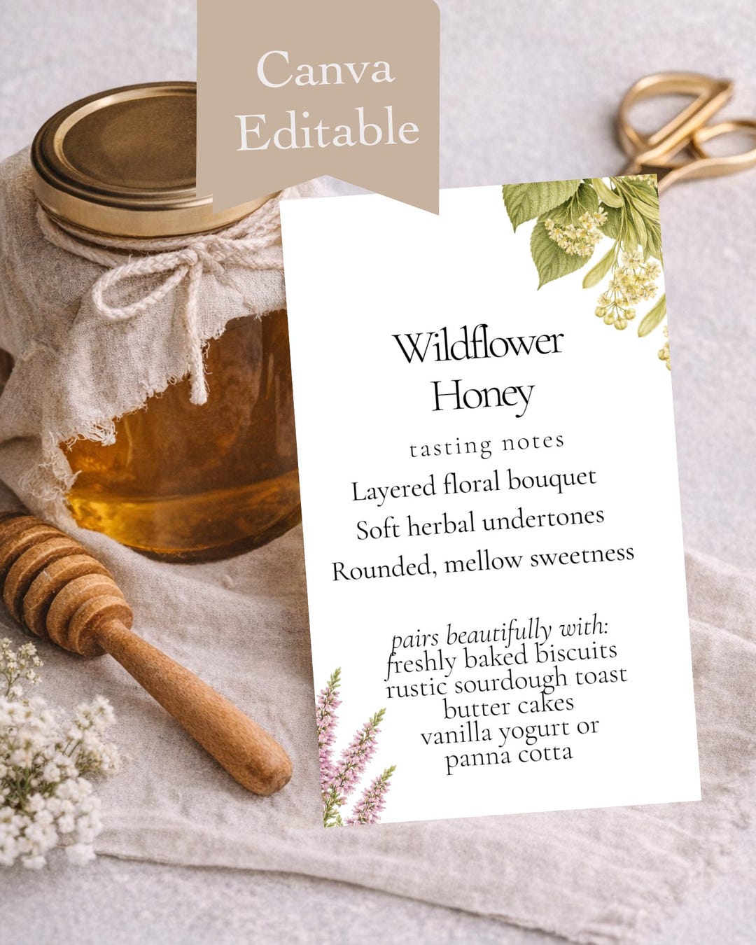 Wildflower Honey Pairing Card Insert • Editable Canva Honey Tasting ...