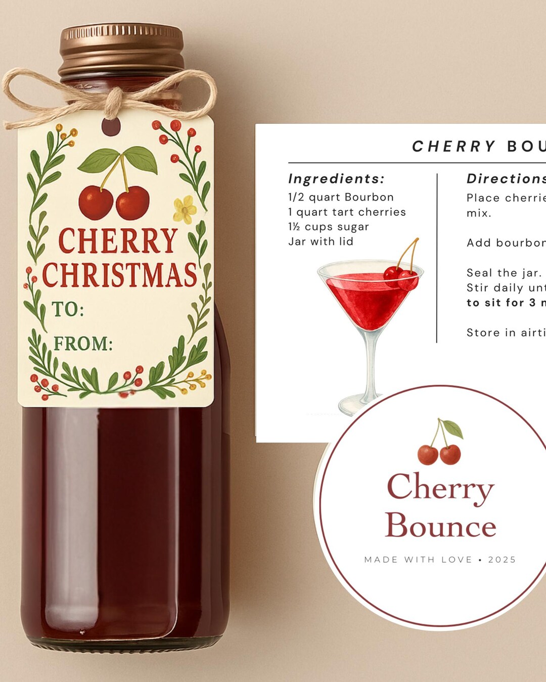 Cherry Bounce Gift Tag, Recipe Card & Label Printable • Holiday ...