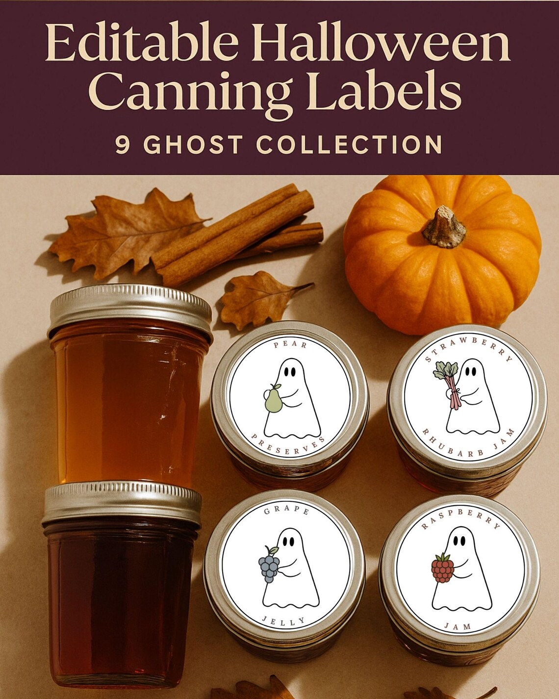 Editable Halloween Canning Labels | 9 Ghost Jam & Jelly Label ...