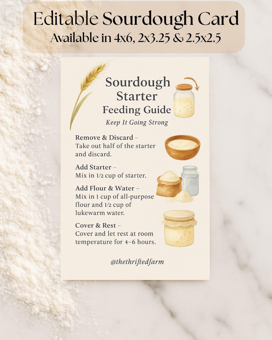 Editable Sourdough Starter Feeding Guide Printable Care Card