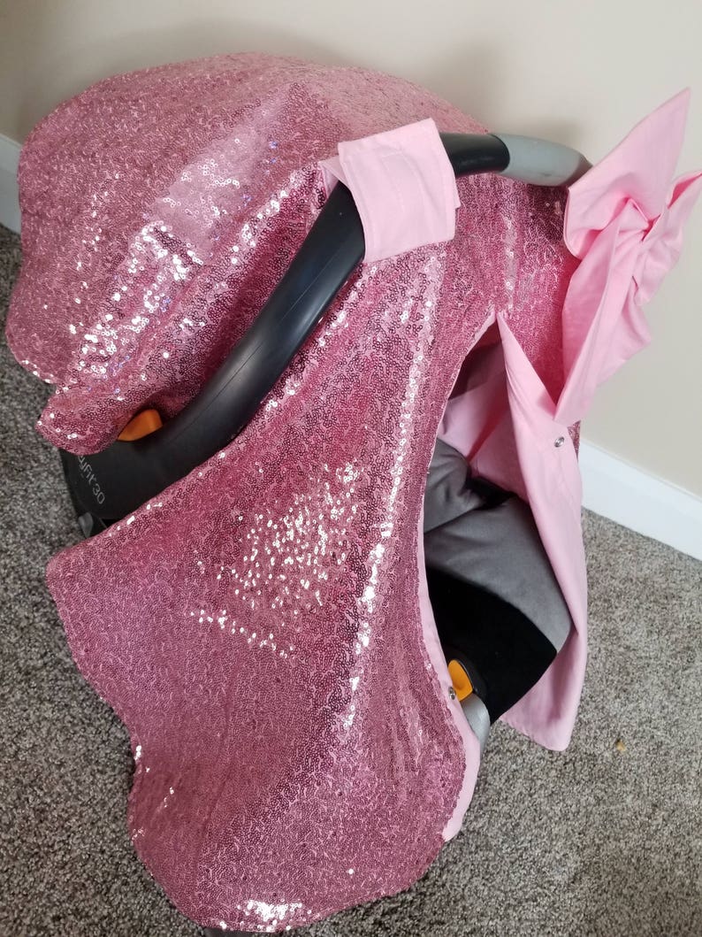 Pink Sequin Baby Girl Carseat Cover, Personalized Baby Shower Gift ...