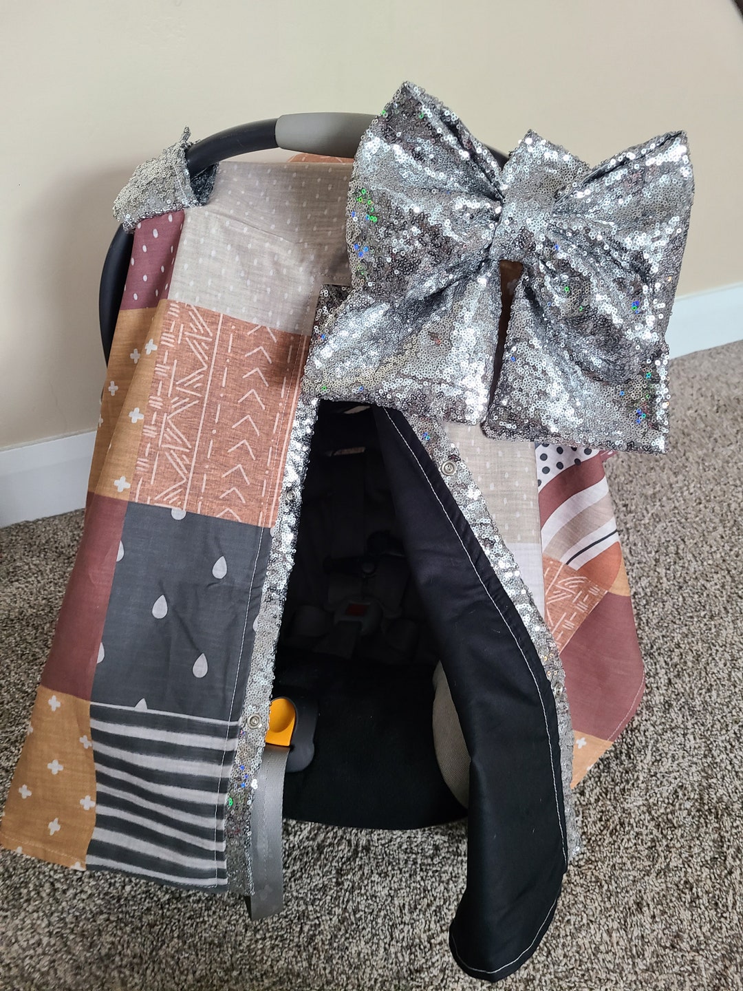 Rust Mustard Patch Carseat Canopy, Sequin Carseat Cover, Baby Shower ...