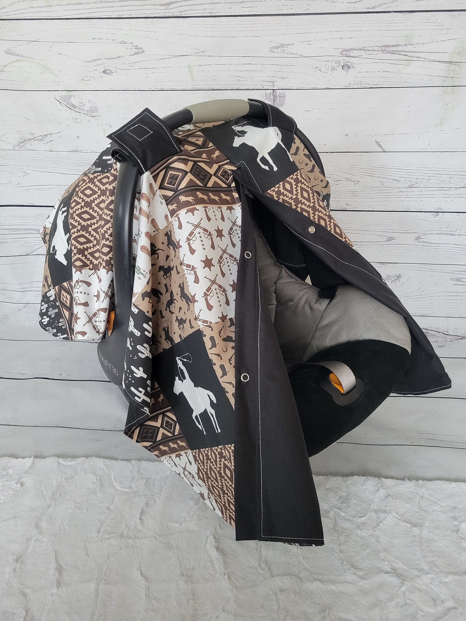 Western Desert Carseat Canopy, Cowboy Rodeo W/ Black, Personalized Baby ...
