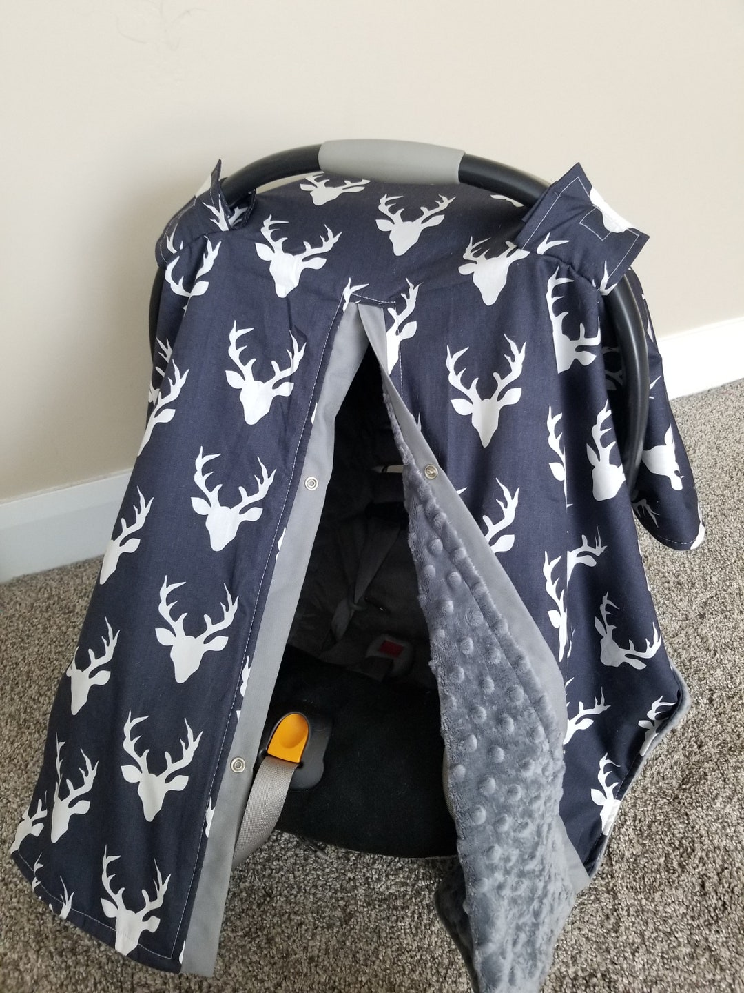 Navy Buck and Grey Minky Car Seat Canopy Baby Shower Gift - Etsy