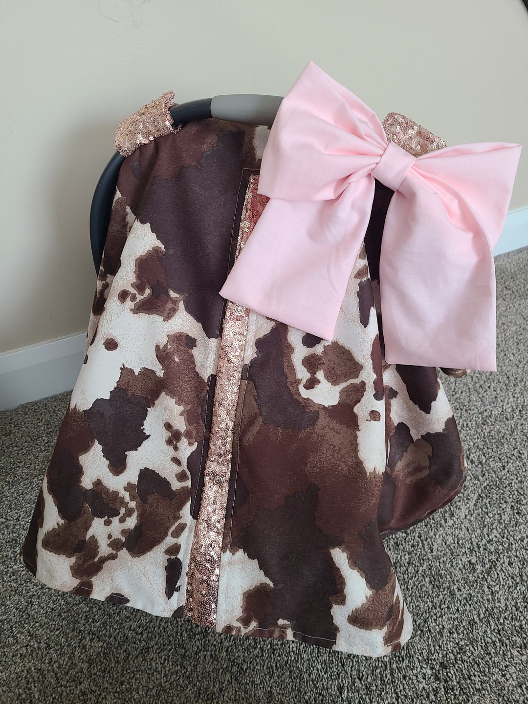 Western Cow Blush Carseat Cover, Cow W/ Rose Gold Sequin, Carseat Cover ...