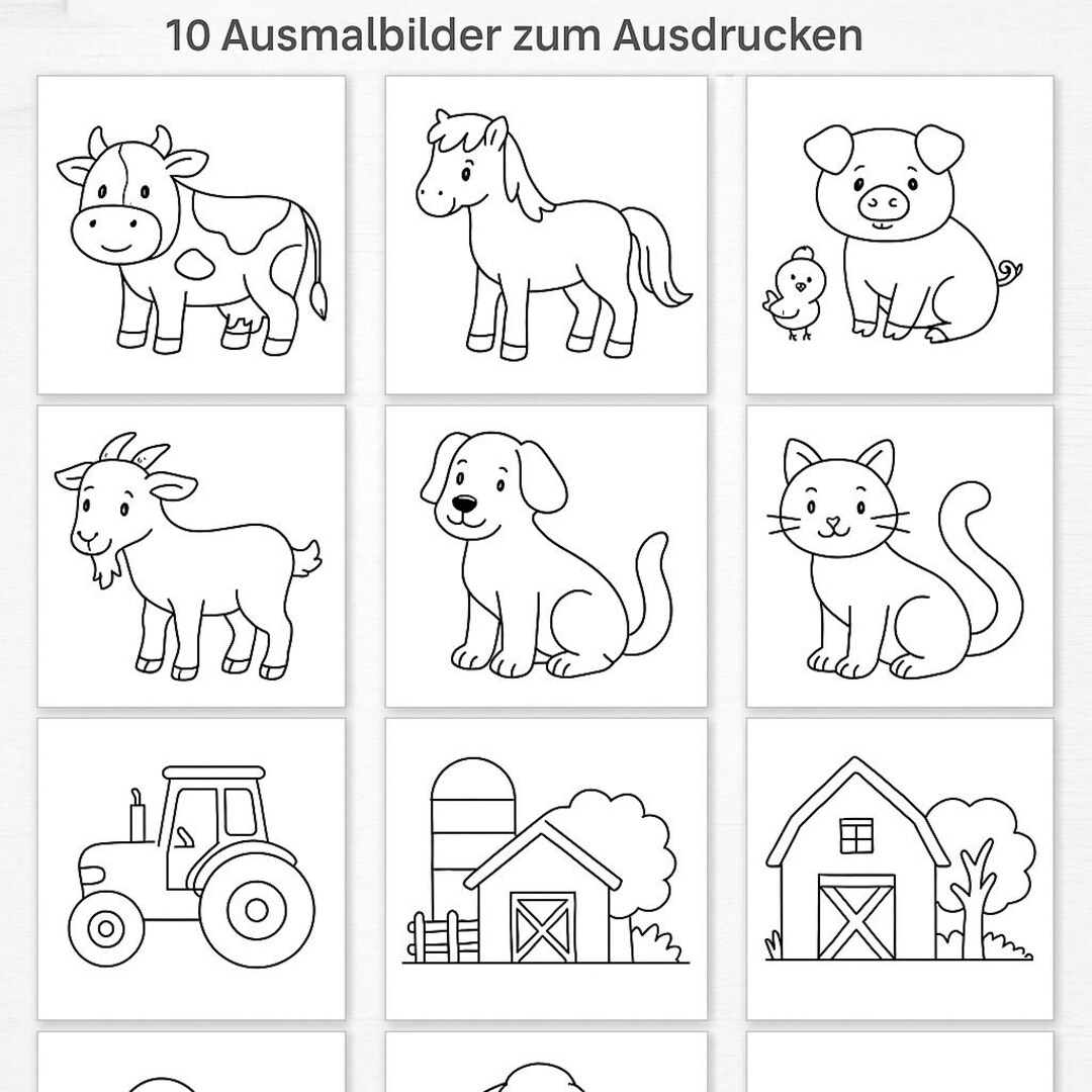 Farm Coloring Pages for Kids | 10 Coloring Pages to Print | Cute Farm ...