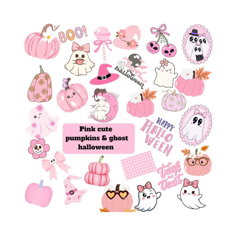 Pink Halloween Clipart | Cute Baby Girl Ghost Pumpkin PNG | Pastel ...
