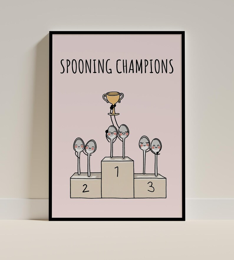 Spooning Champions Poster | Funny Couples Pun Print | Bedroom Wall Art ...