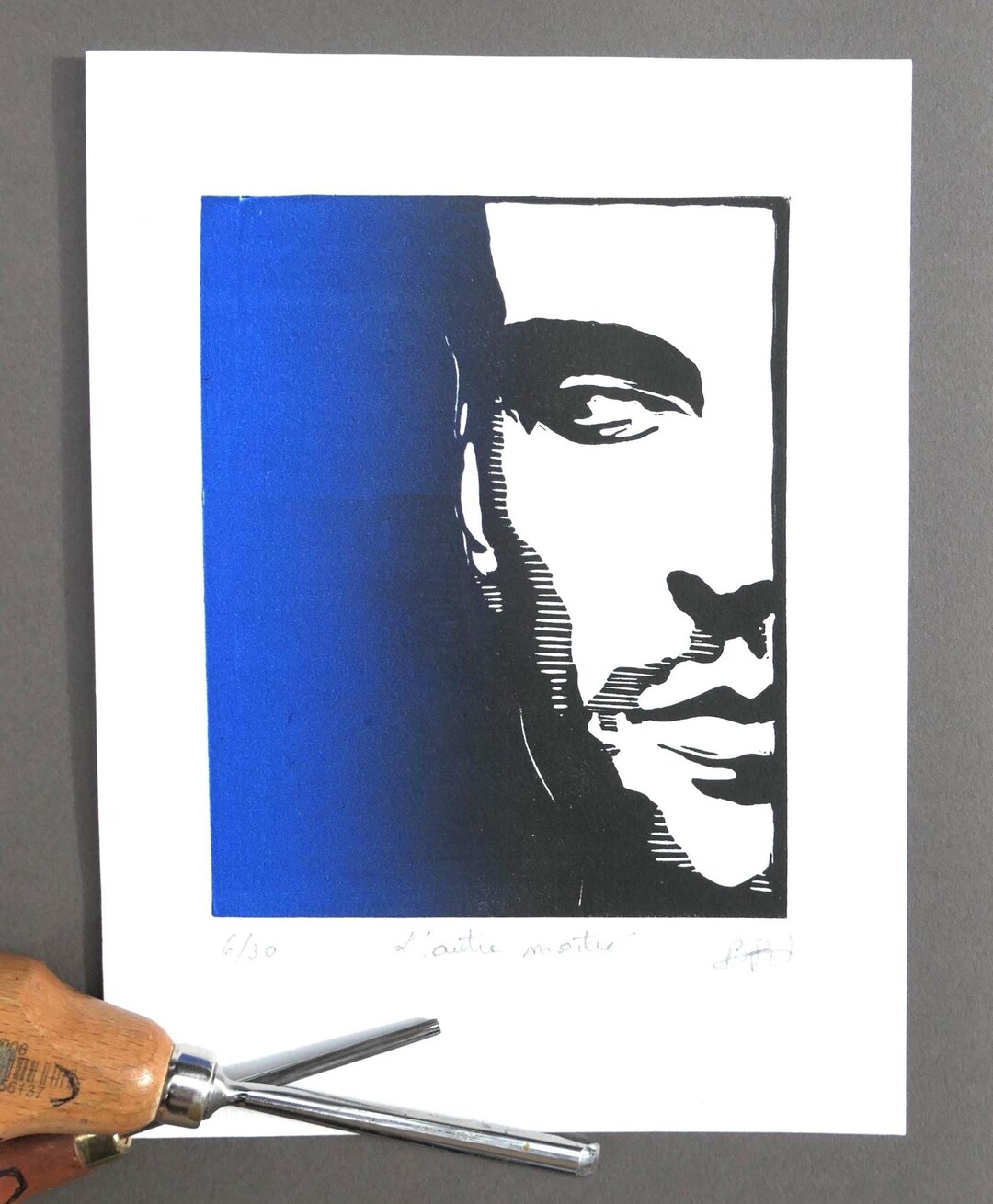 The Other Half I - or the Ages of Life - Linocut in Blue/black Gradient ...