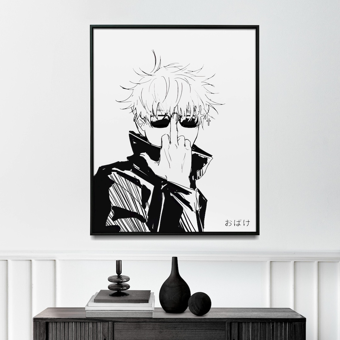 Gojo Satoru Canvas Print Black And White Anime Wall Art Etsy Uk