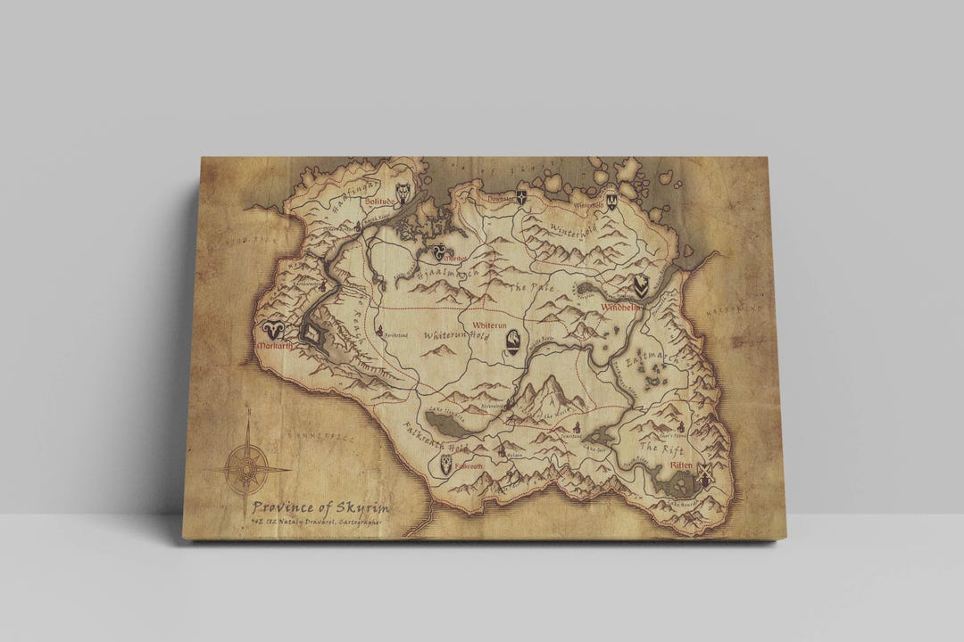 Skyrim Tamriel Map Print – Elder Scrolls Canvas Wall Art – Fantasy RPG ...