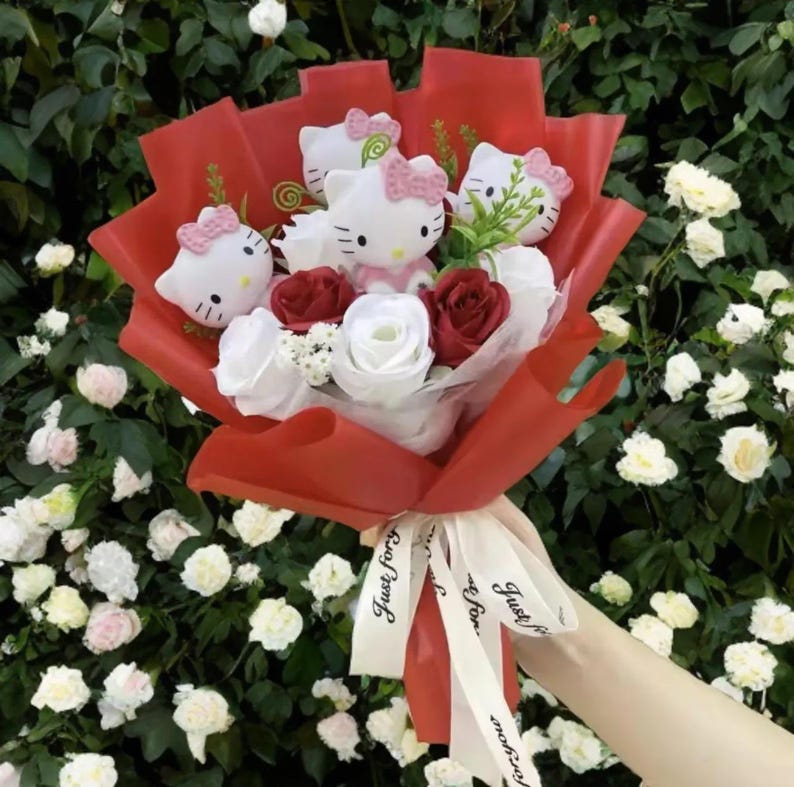Kawaii Kitty Plush Bouquet, Cute Artificial Flower Gift for Her ...