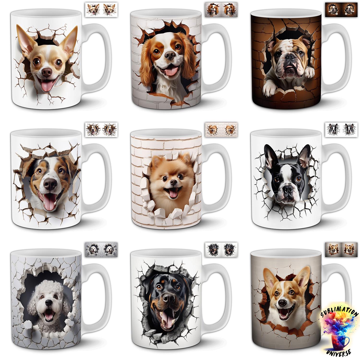 Dog Mug Design Bundle | 90+ 3D Dog Breed 11oz Sublimation Wraps ...