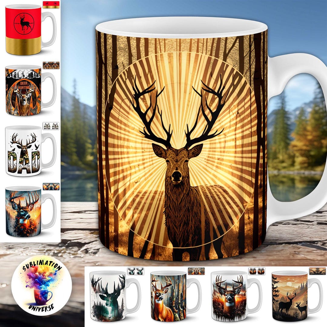 Deer Hunting Mug Designs | 9 Wildlife Art 11oz Wraps | Whitetail Deer ...