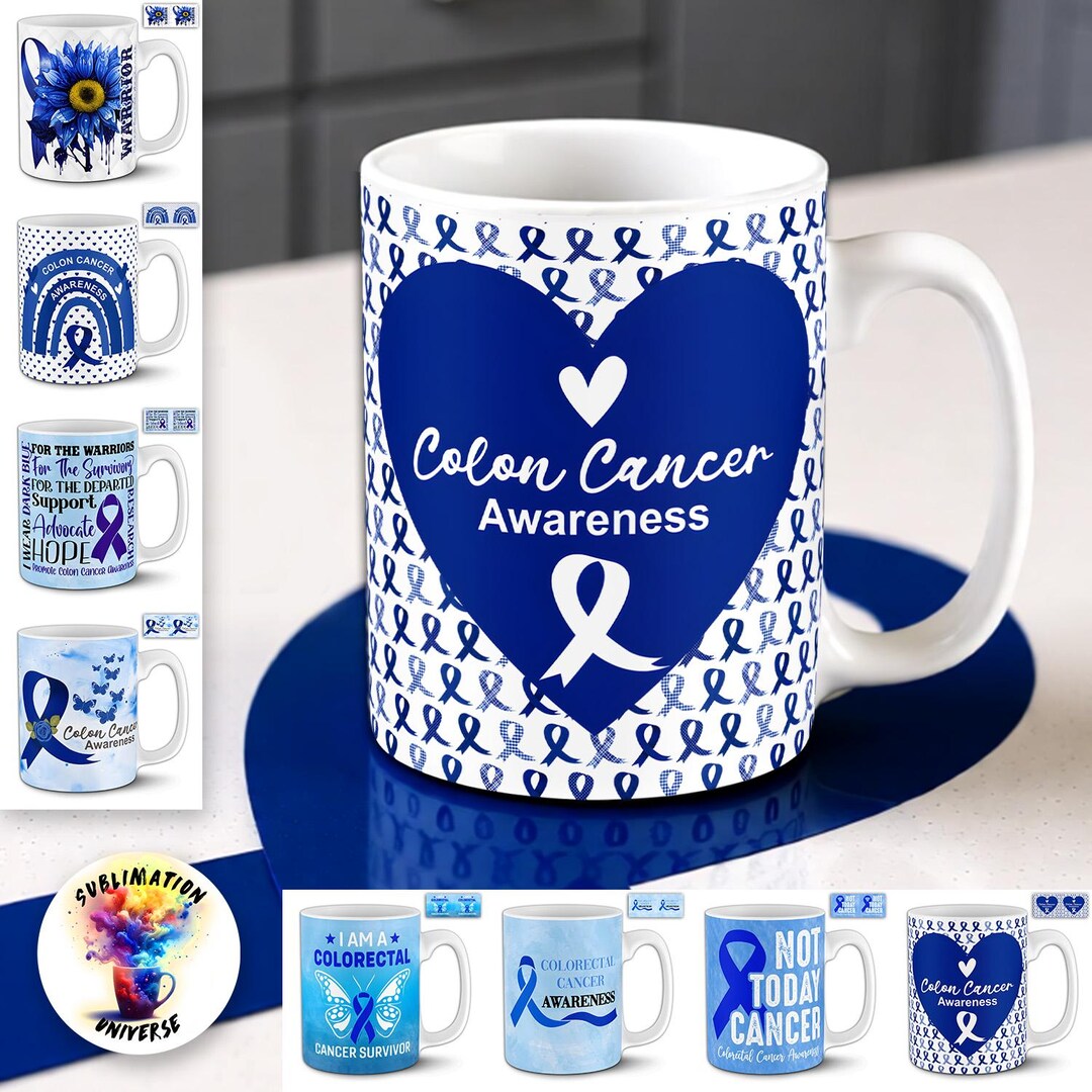 Colorectal Cancer Awareness Mug Designs | 8 Blue Ribbon 11oz & 15oz ...