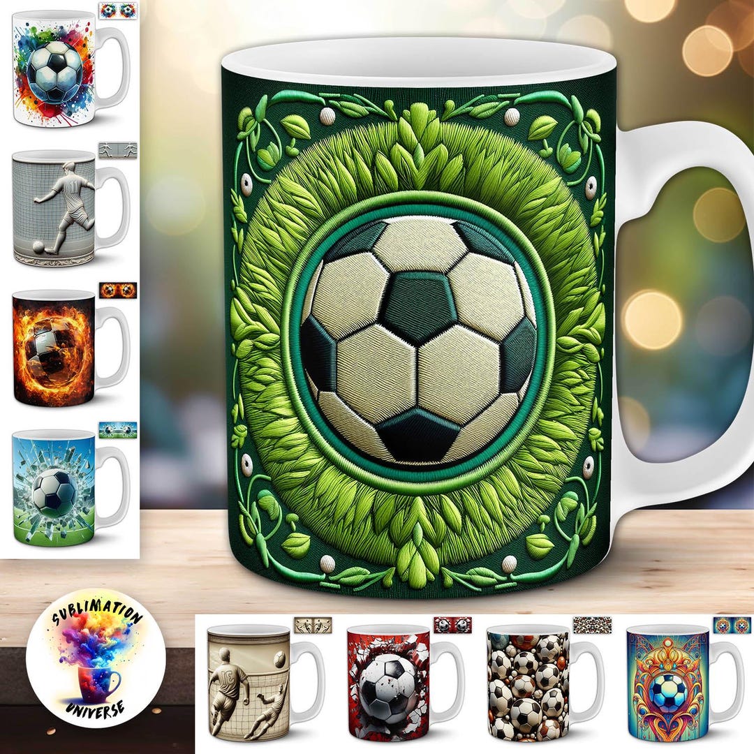 Soccer Mug Design Bundle | 19 PNG Wraps With 3D Balls & Goal Scenes ...