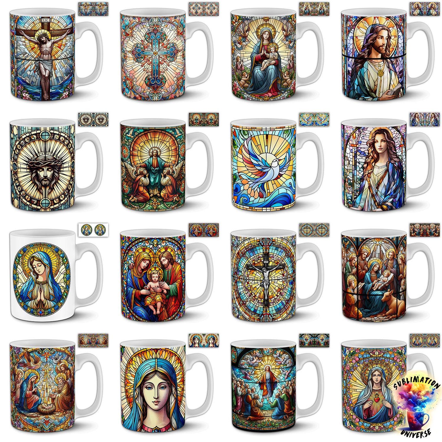 Christian Themes Mug Design Bundle | 100 Religious Stained Glass 11oz ...