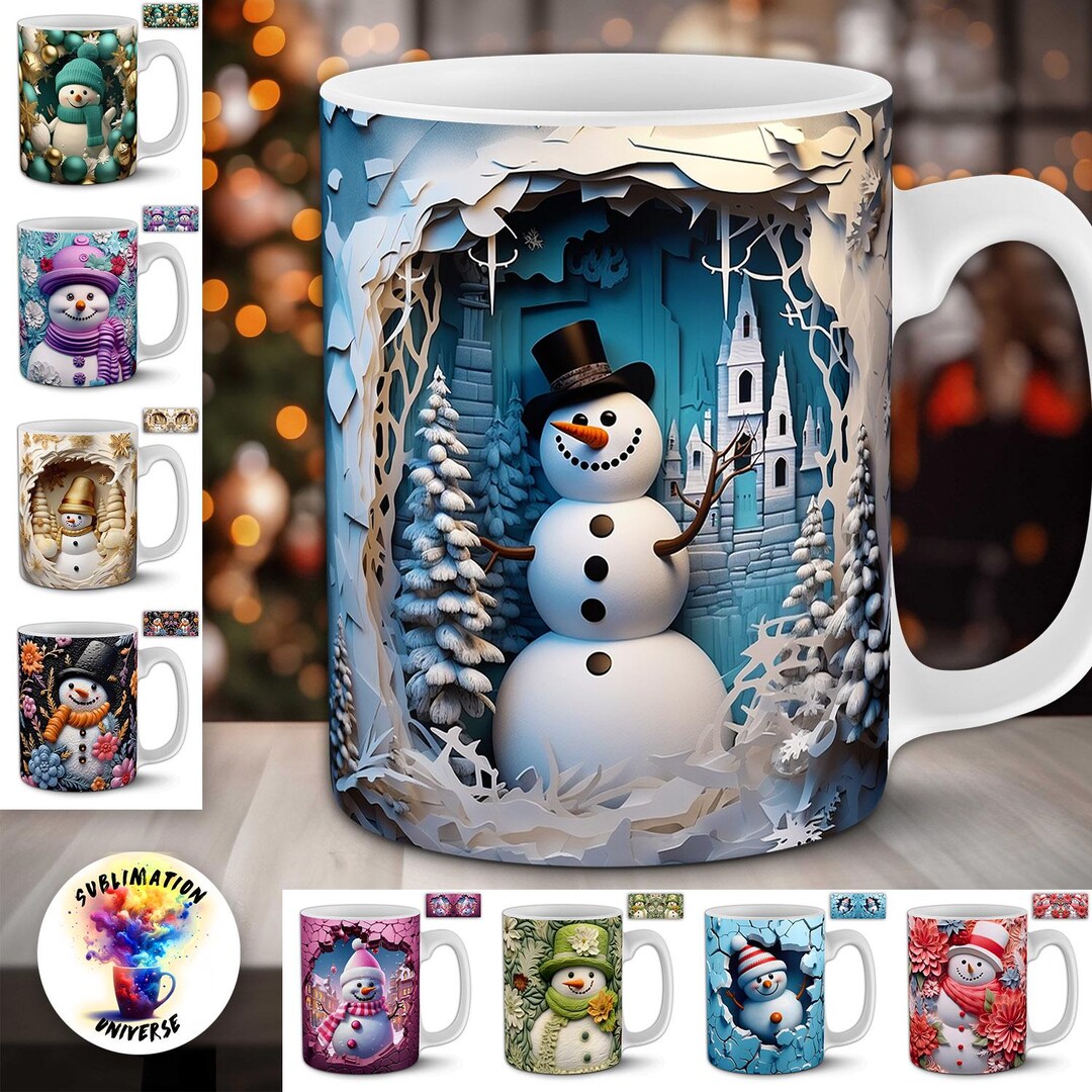 3D Snowman Mug Design Bundle | 36 Christmas Holiday 11oz & 15oz ...