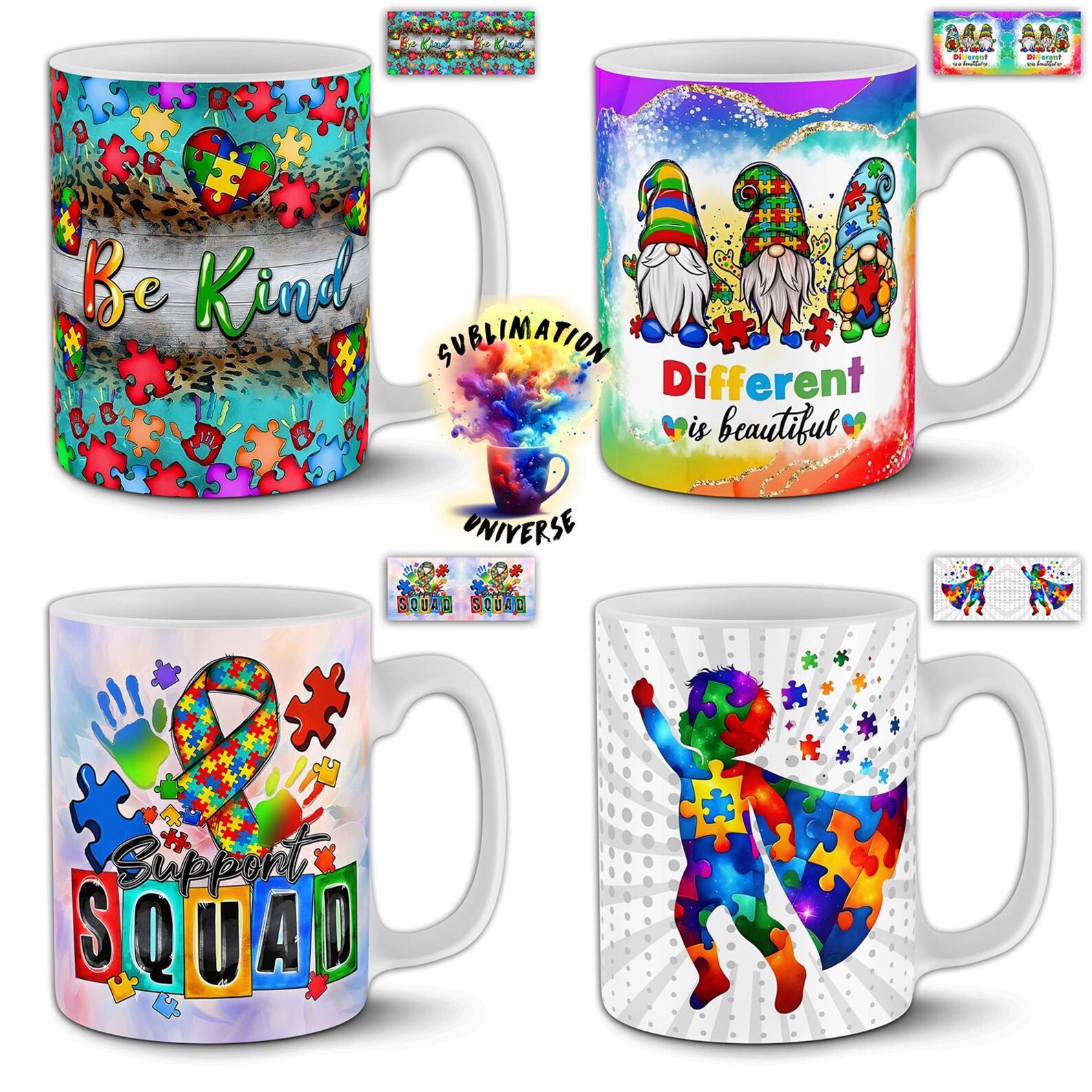 Autism Awareness Mug Designs | 16 Puzzle Ribbon 11oz Sublimation Wraps ...