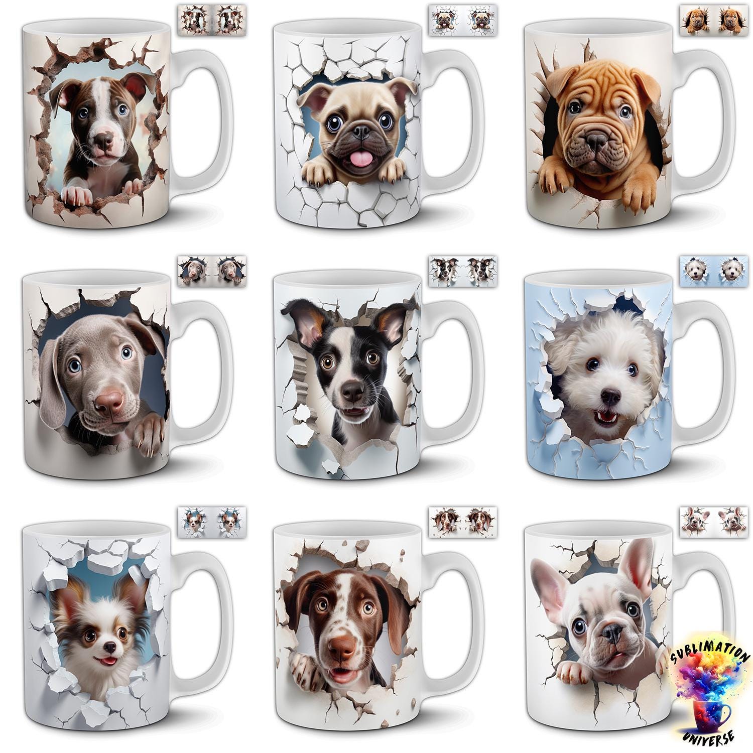 Dog Mug Design Bundle | 90+ 3D Dog Breed 11oz Sublimation Wraps ...