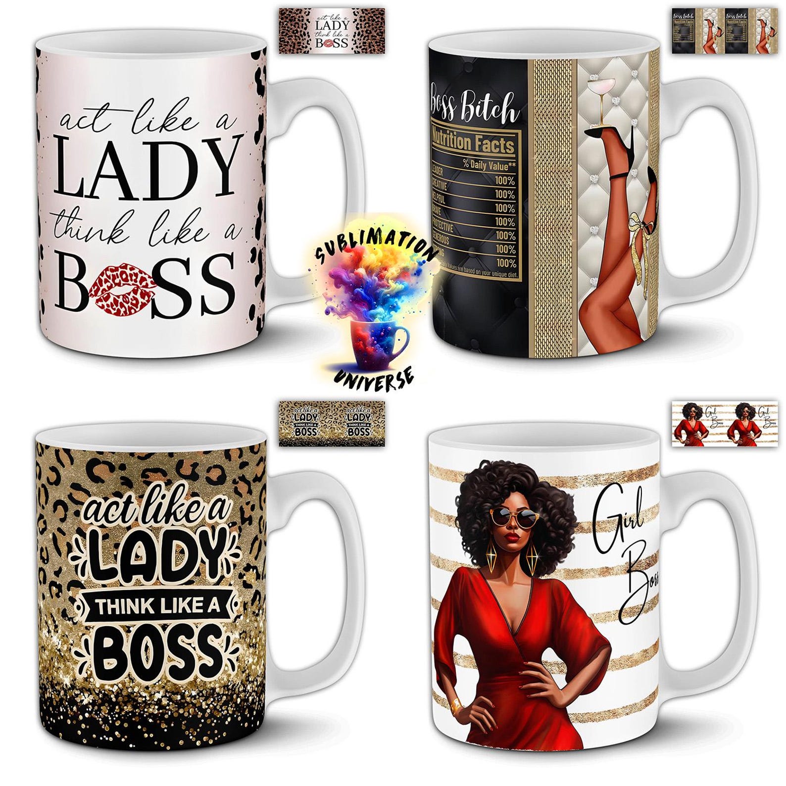 Boss Lady Mug Designs | 12 Elegant Girl Boss 11oz Sublimation Wraps ...