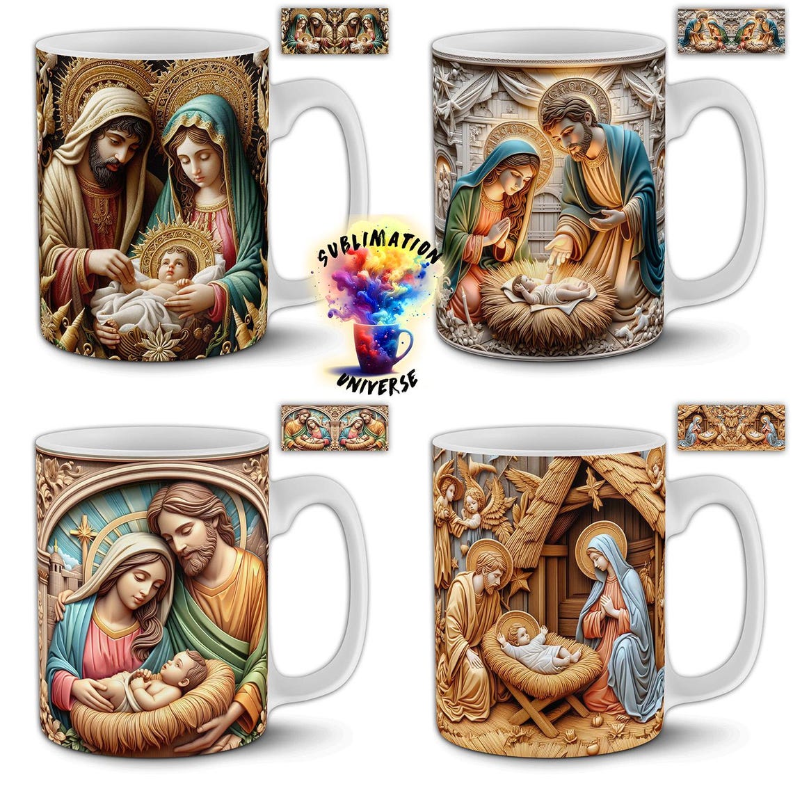 3D Nativity Mug Designs | 12 Christian Holiday 11oz Sublimation Wraps ...