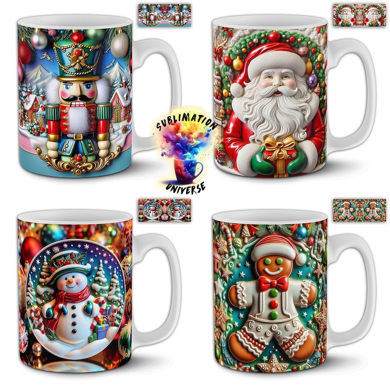 Glossy 3D Christmas Mug Designs | 30 Santa, Grinch, Snowman, Nutcracker ...