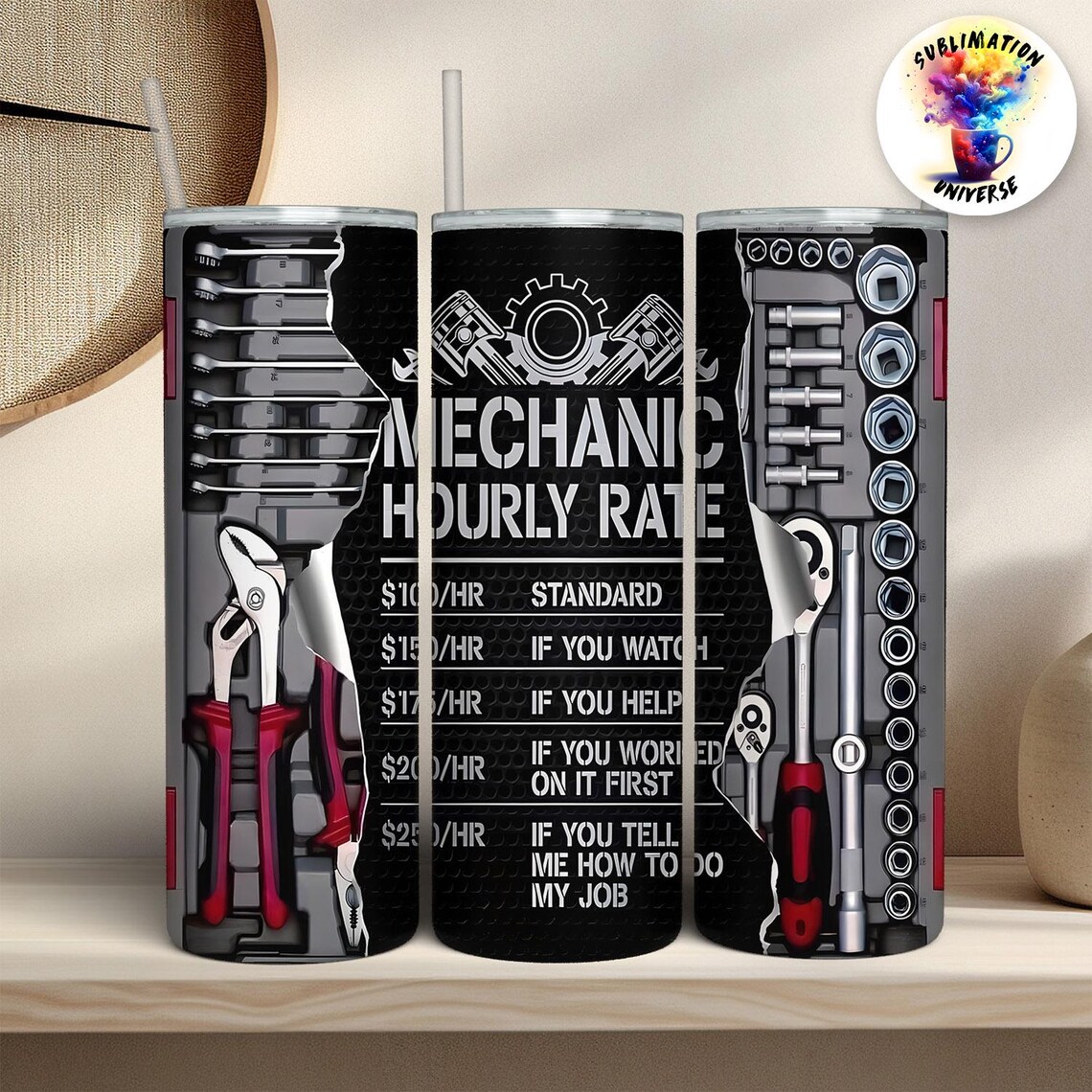 Mechanic Hourly Rate Tumbler Wrap | Funny Auto Shop Gift 20oz Skinny ...