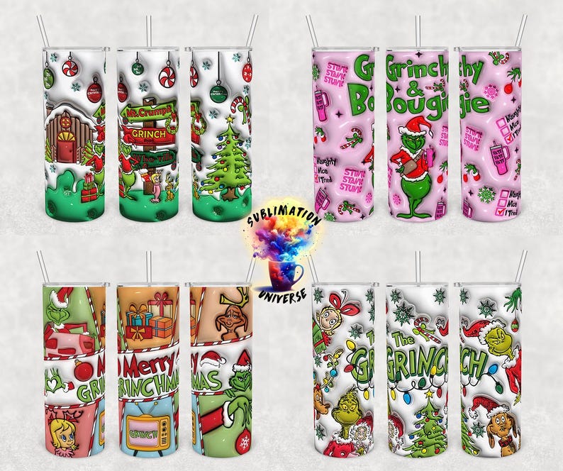 Grinch Tumbler Sublimation Bundle | 20+ Puffy 3D Grinch 20oz Skinny ...