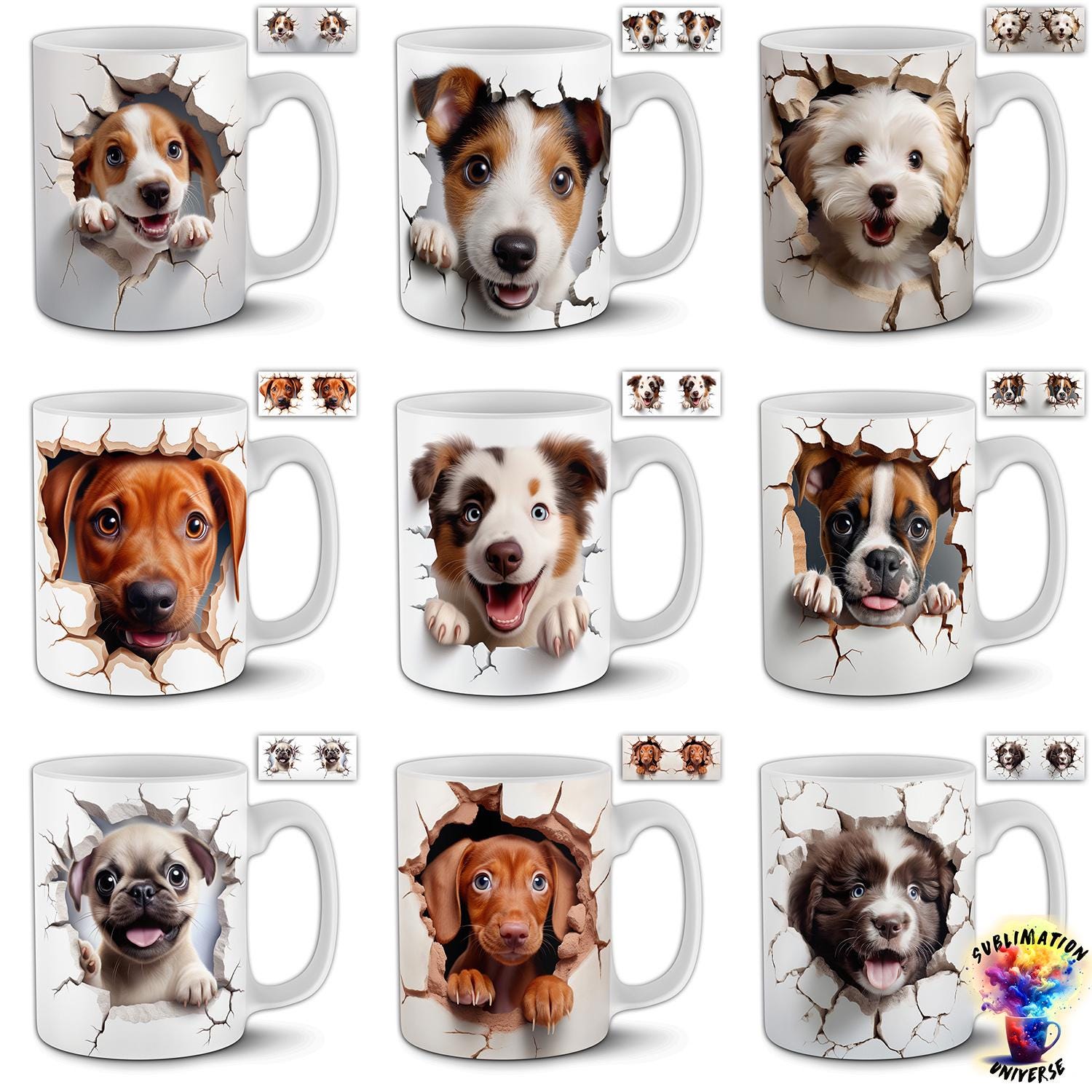 Dog Mug Design Bundle | 90+ 3D Dog Breed 11oz Sublimation Wraps ...