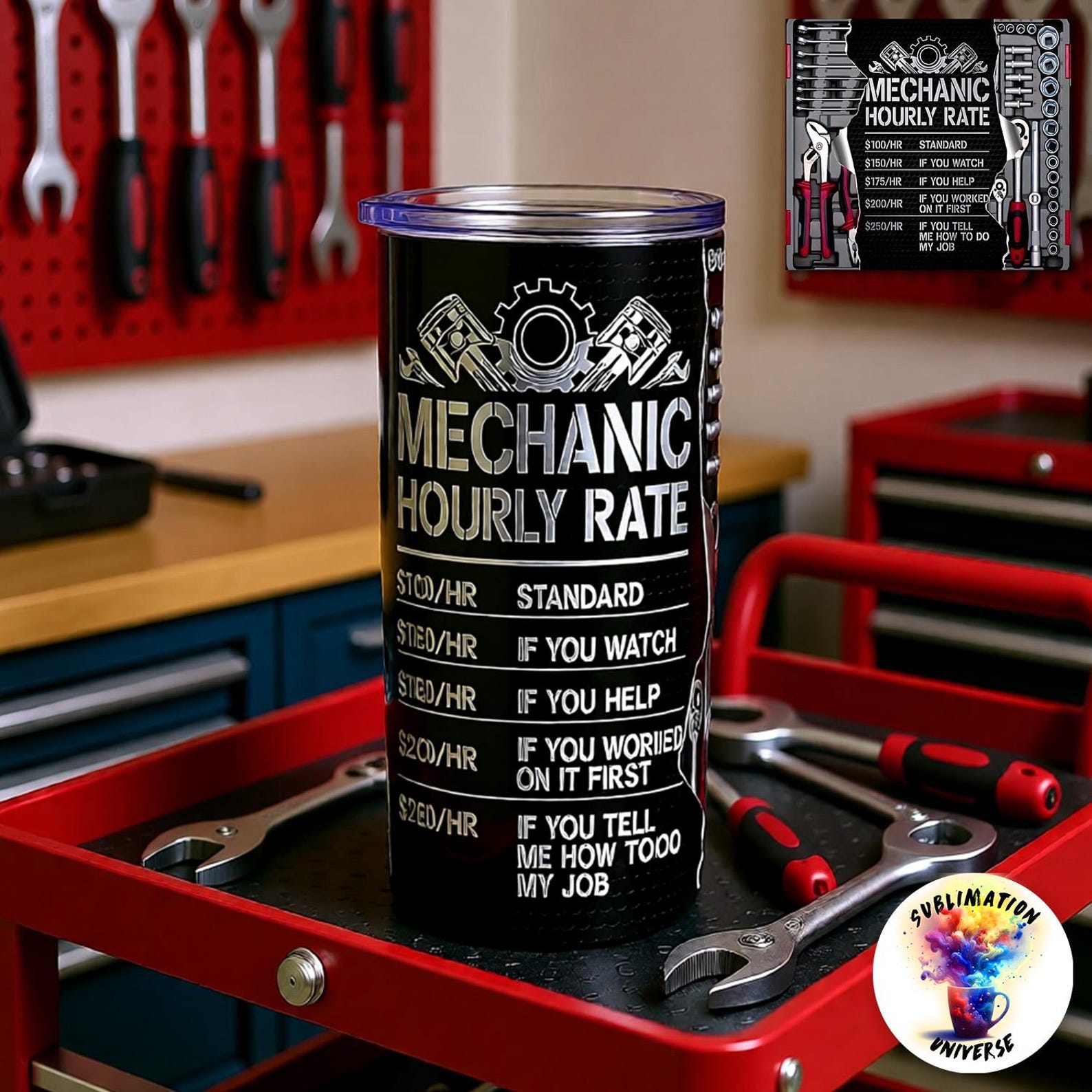 Mechanic Hourly Rate Tumbler Wrap | Funny Auto Shop Gift 20oz Skinny ...