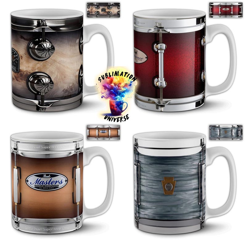 Snare Drum Mug Designs | 20 PNG 11oz Sublimation Wraps | Realistic Drum ...