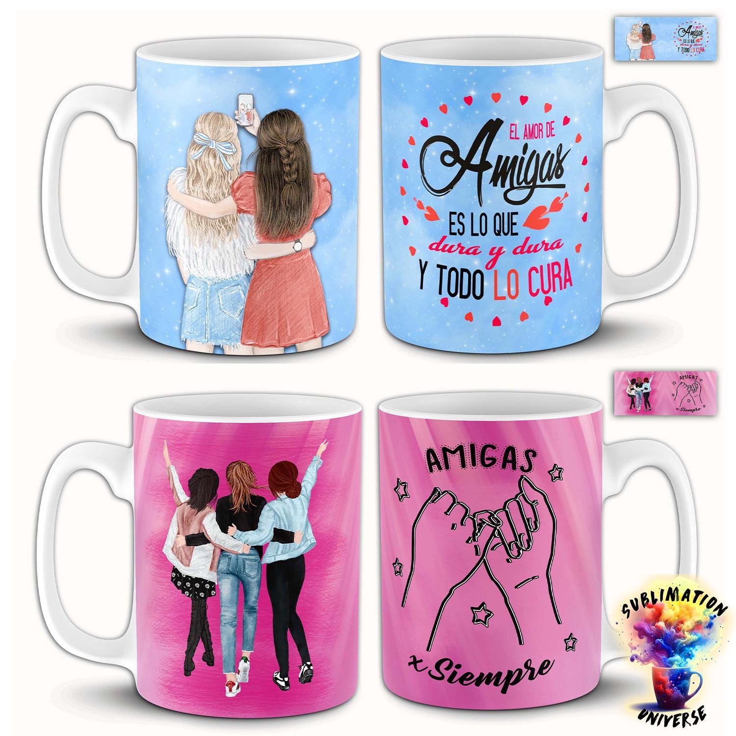 Pack Plantillas Amigas Para Tazas 11oz Y 15oz | Diseños PNG Frases De ...