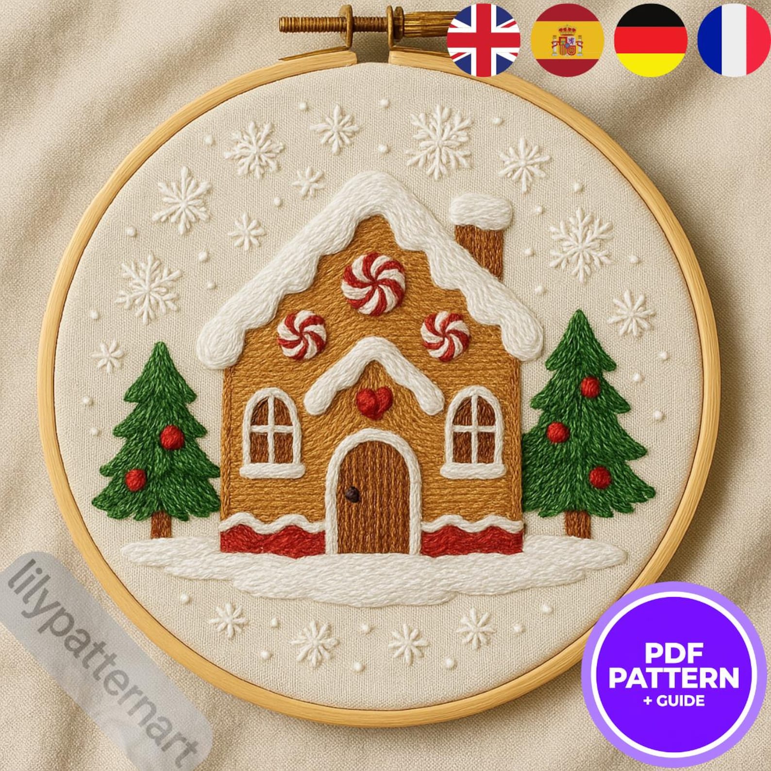 Gingerbread House Hand Embroidery Pattern — Cozy Christmas Hoop PDF ...