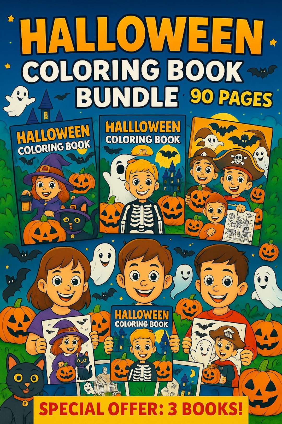 Halloween Coloring Book | Fun Cute Cartoon Witches, Ghosts, Vampires ...