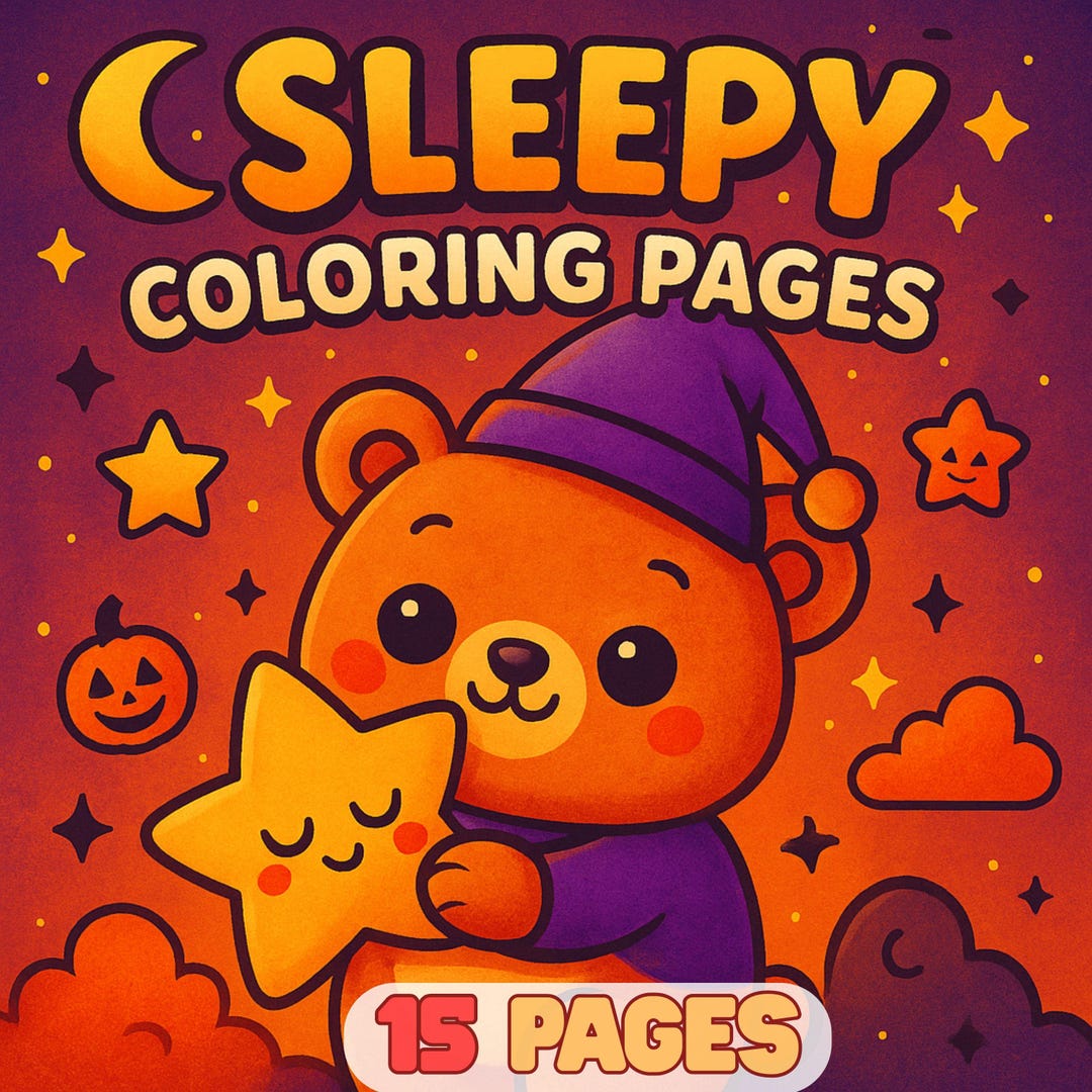 Kawaii Sleepy Animal Coloring Pages: Kids Bedtime Printable (digital ...