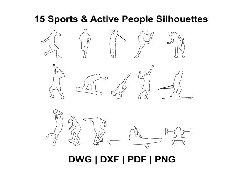 15 Sports and Active People CAD Blocks - Silhouettes Dwg Dxf Png Pdf - Etsy