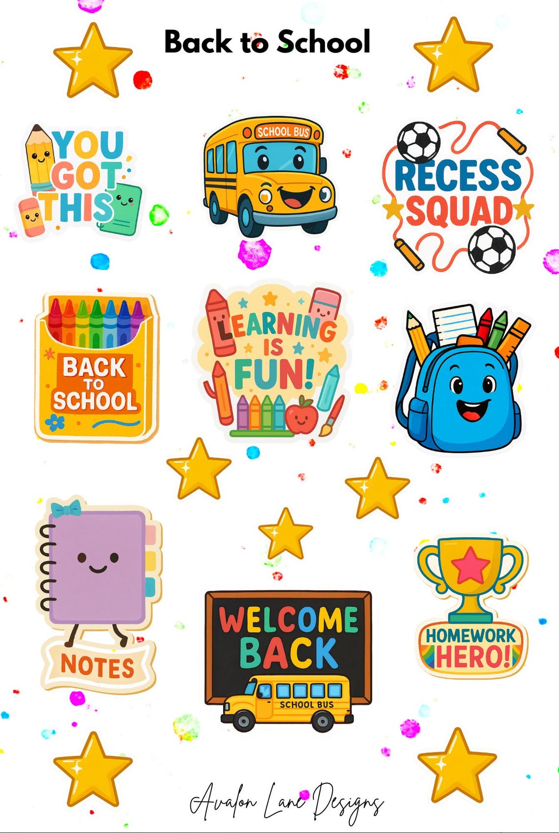 Back to School Sticker Sheets: Waterproof Vinyl, Motivational & School ...