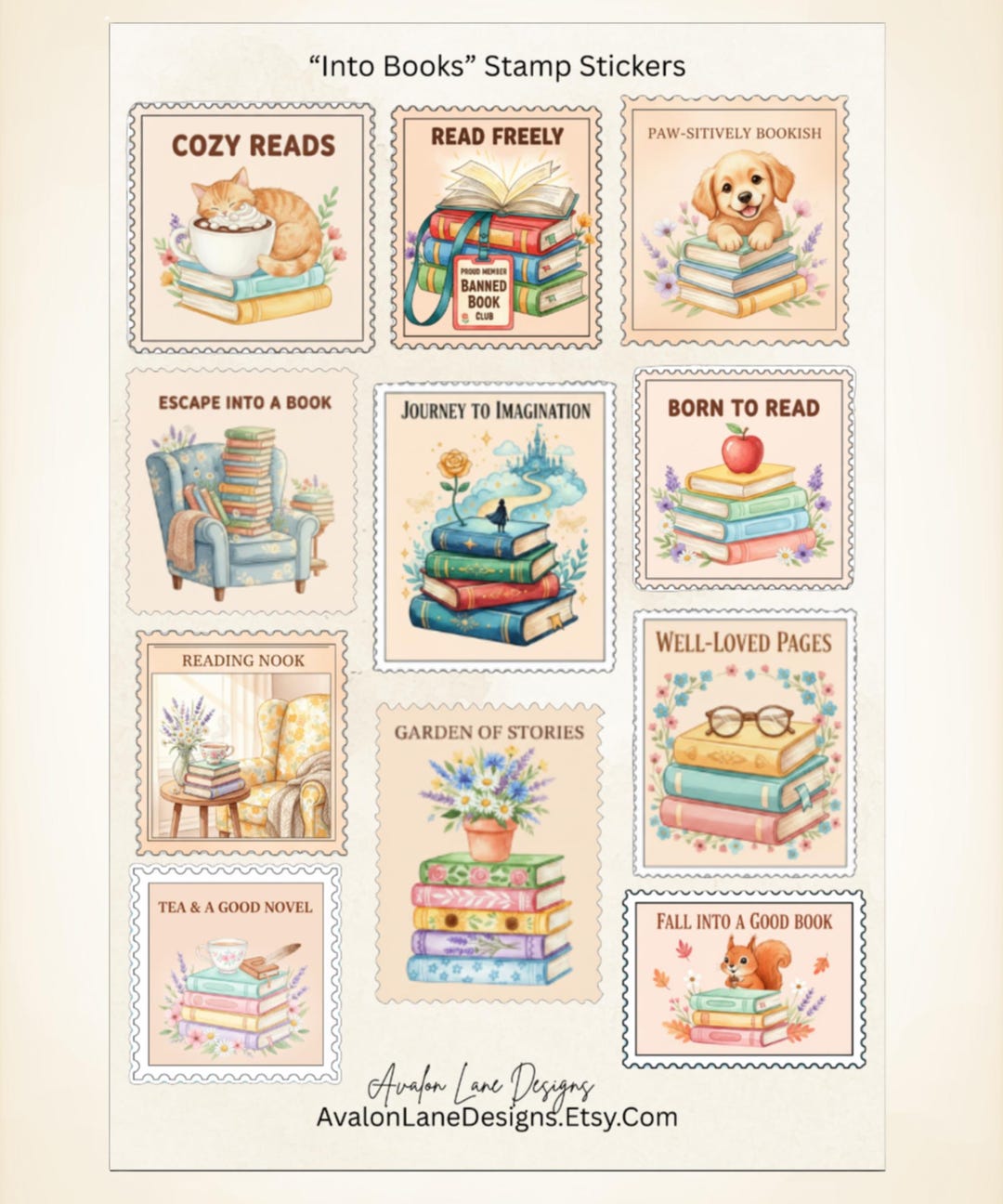 Book Stamp Stickers – Cozy Reader Scrapbook Stickers - Etsy