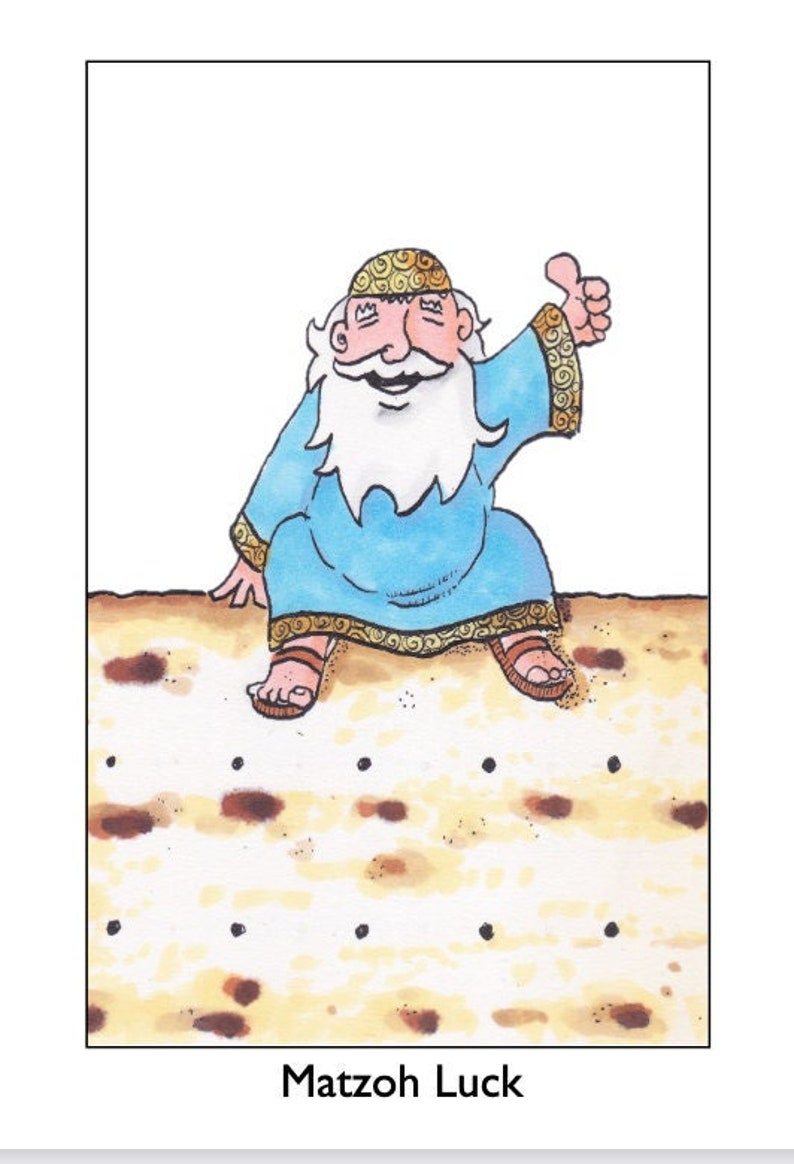 Funny Passover Card With Happy Rabbi on Matzah, Matzah Luck - Etsy
