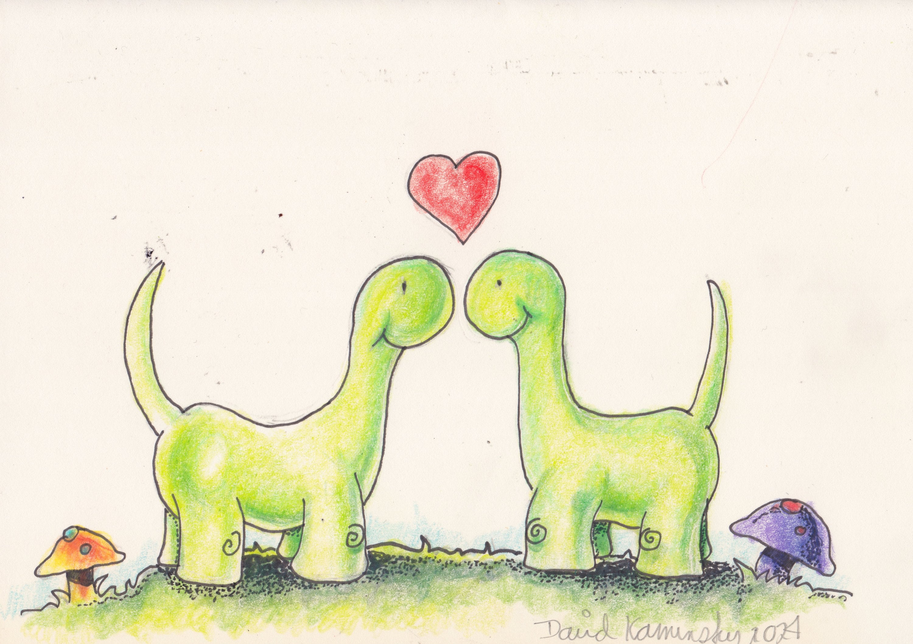 Hand Drawn Dinosaurs in Love Card - Etsy