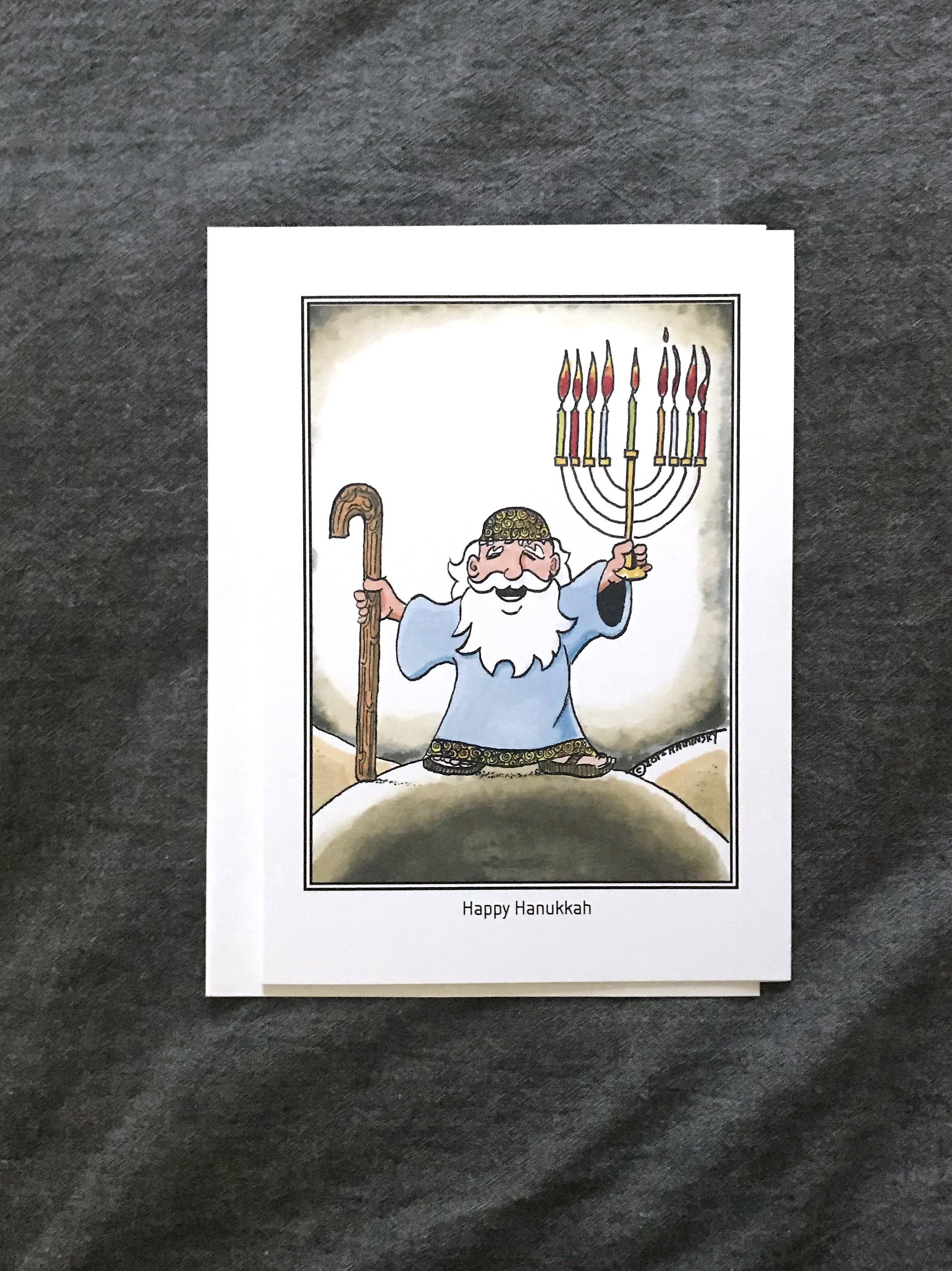 Funny Hanukkah Holiday Card With Whimsical Rabbi Holding Chanukah ...