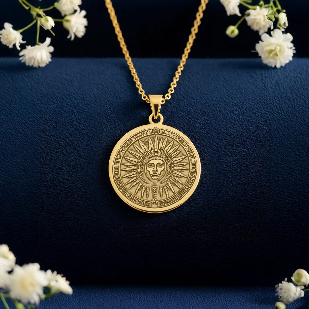 Inti Sun God Pendant Necklace: 14K Gold, Inca Sun Charm, Peru History ...