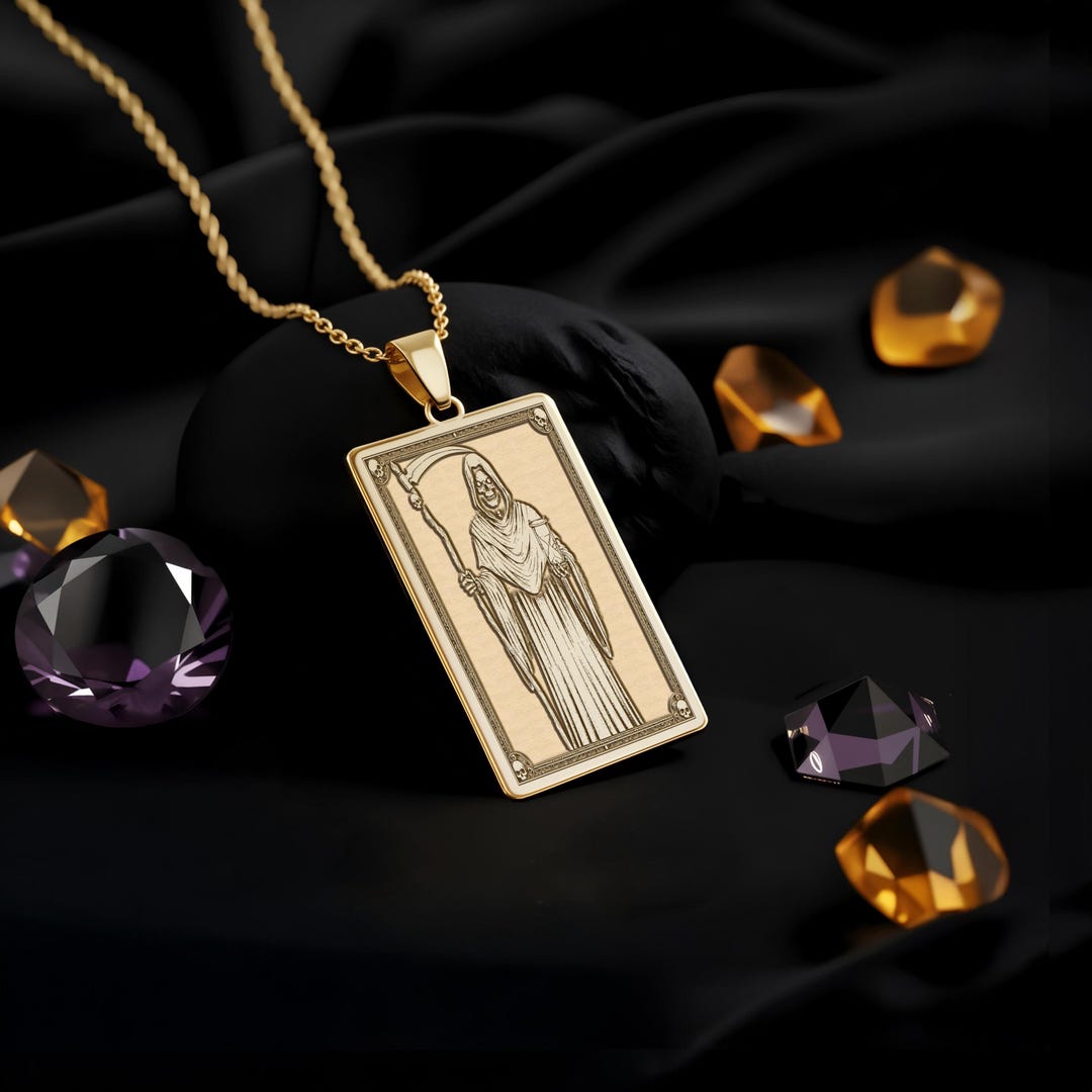 Grim Reaper Pendant Necklace: 14K Gold, Death Tarot Card, Gothic Horror ...