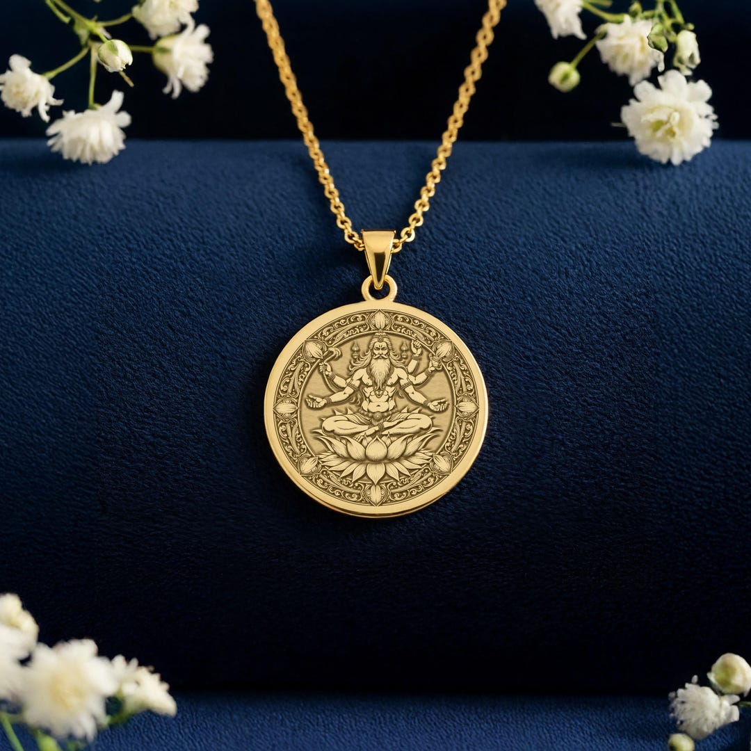 Personalized Brahma Medallion: Hindu Creator God Necklace, Sterling ...