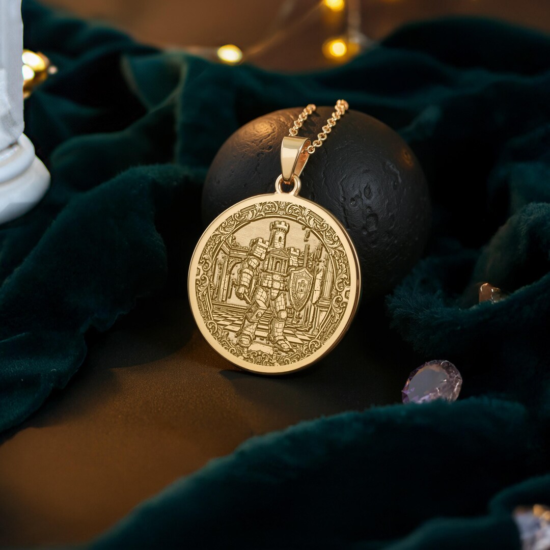 Rook Chess Coin Necklace: 14K Gold Castle Tower, Protection Gift - Etsy